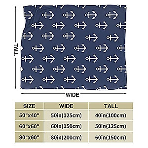 Navy Blue Nautical Anchor Pattern Flannel Fleece Throw Blankets for Bed Sofa Living Room Soft Blanket Warm Cozy Fluffy Throw Plush Blanket