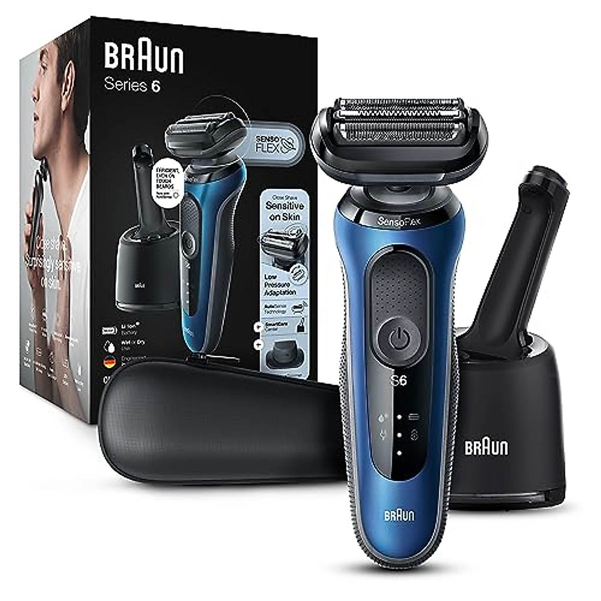 Braun Electric Razor for Men, Series 6 6072cc SensoFlex Electric Foil Shaver with Precision Beard Trimmer, Rechargeable, Wet & Dry with 4in1 SmartCare Center and Travel Case