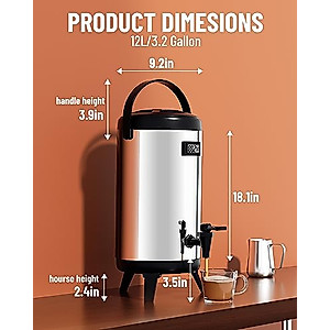 WantJoin Insulated Beverage Dispenser-75 Cup Hot&Cold water Urn for Catering-Stainless Steel Premium 12 L/3.2 Gallon Hot Drink Dispenser with Spigot for Coffee & Hot tea,Cold Milk,Water,Juice(Silver)