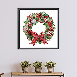 WHITELOTOUS Christmas Wreath Diamond Painting Kits, Xmas Wreath Diamond Art Kits for Adults, Garland Partial Drill Shiny Diamond Embroidery Pictures Arts Craft for Home Wall Decor Gift 30x30/12x12