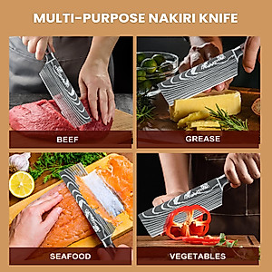 MDHAND 7" Nakiri Knife - Ultra Sharp Meat Cleaver Knife and Kitchen Knife, High Carbon Stainless Steel, Chef Knife for Home and Kitchen with Ergonomic Pakkawood Handle, Gifts for Women and Men