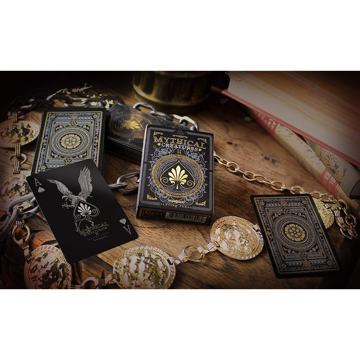 Gent Supply Plastic Waterproof Mythical Creatures II (All New Creatures) - Black Silver & Gold Edition Playing Cards