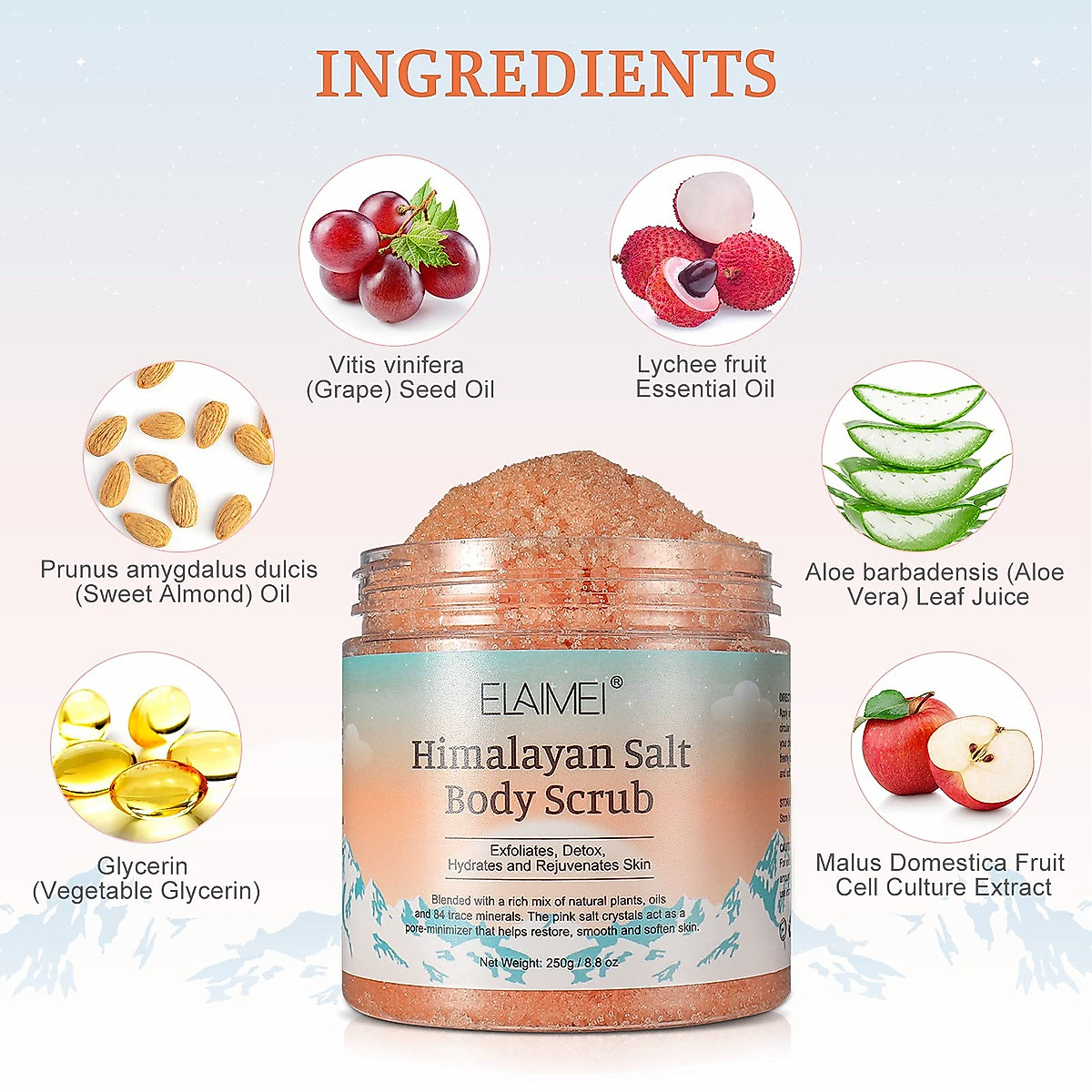 Moulis Himalayan Salt Body Scrub Natural Exfoliating Salt Scrub for Acne, Cellulite, Deep Cleansing, Scars, Wrinkles, Exfoliate and Moisturize Skin Infused with Collagen and Stem Cell