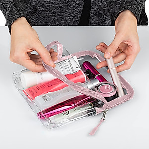 BORSALI Travel Hanging Toiletry Bag for Women with Travel Bottles and TSA Approved Clear Cosmetic, 3-1-1 Liquids Bag, Complete Toiletry Set Includes Portable Mirror, Storage Bag and Gift Box