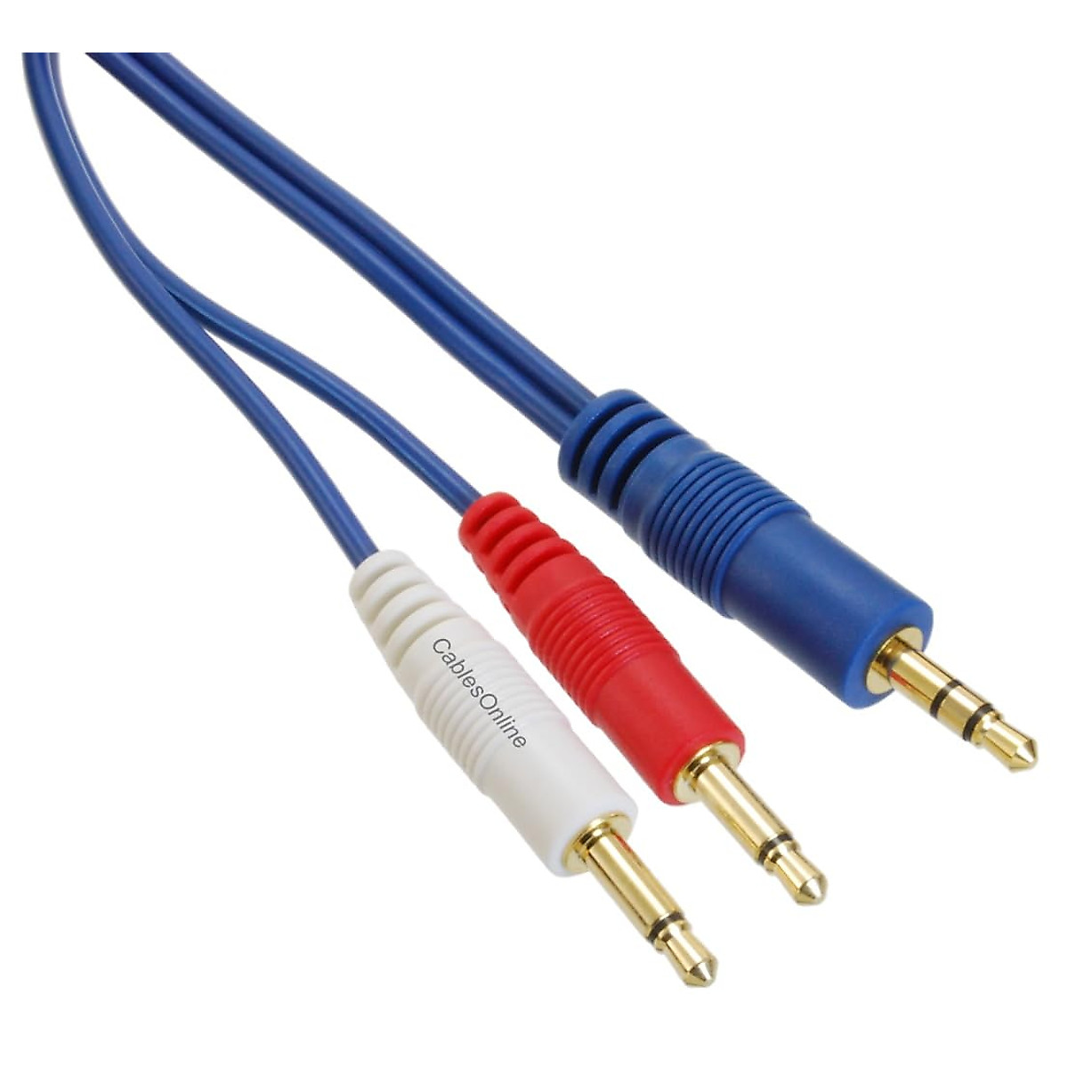 CablesOnline 3.5mm (1/8") TRS Stereo Male to Dual (Rd/Wh) 3.5mm (1/8") TS Mono Male Blue Audio Breakout Cable (1 Foot)