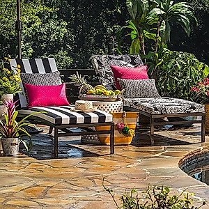 Pillow Perfect Stripe Indoor/Outdoor Split Back Chaise Lounge Cushion with Ties, Plush Fiber Fill, Weather, and Fade Resistant, 72.5" x 21", Black/White Cabana Stripe, 1 Count