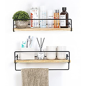 SODUKU Floating Shelves Wall Mounted, Wall Wood Storage Shelf for Kitchen Bathroom Bedroom Set of 2 Carbonized Black