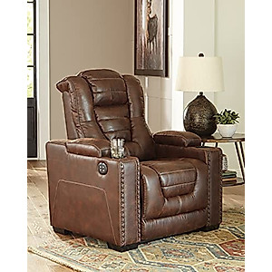 Signature Design by Ashley Owner's Box Faux Leather Power Recliner with Adjustable Headrest, Brown