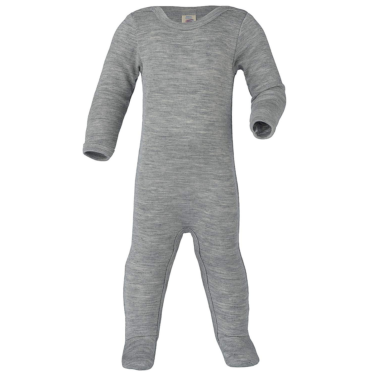 Ecoable Thermal Footed Romper: Organic Wool Silk Footie with Long Sleeves for Baby Boys or Girls, (EU 86-92| 12-24 months, Grey Melange)
