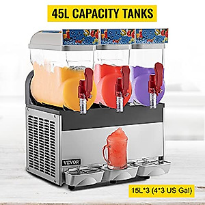 Happybuy 110V Commercial Slushy Machine 15L x 3 Tank Frozen Drink Machine 1800W Commercial Margarita Machine Stainless Steel Suitable for Supermarkets Cafes Restaurants Snack Bar