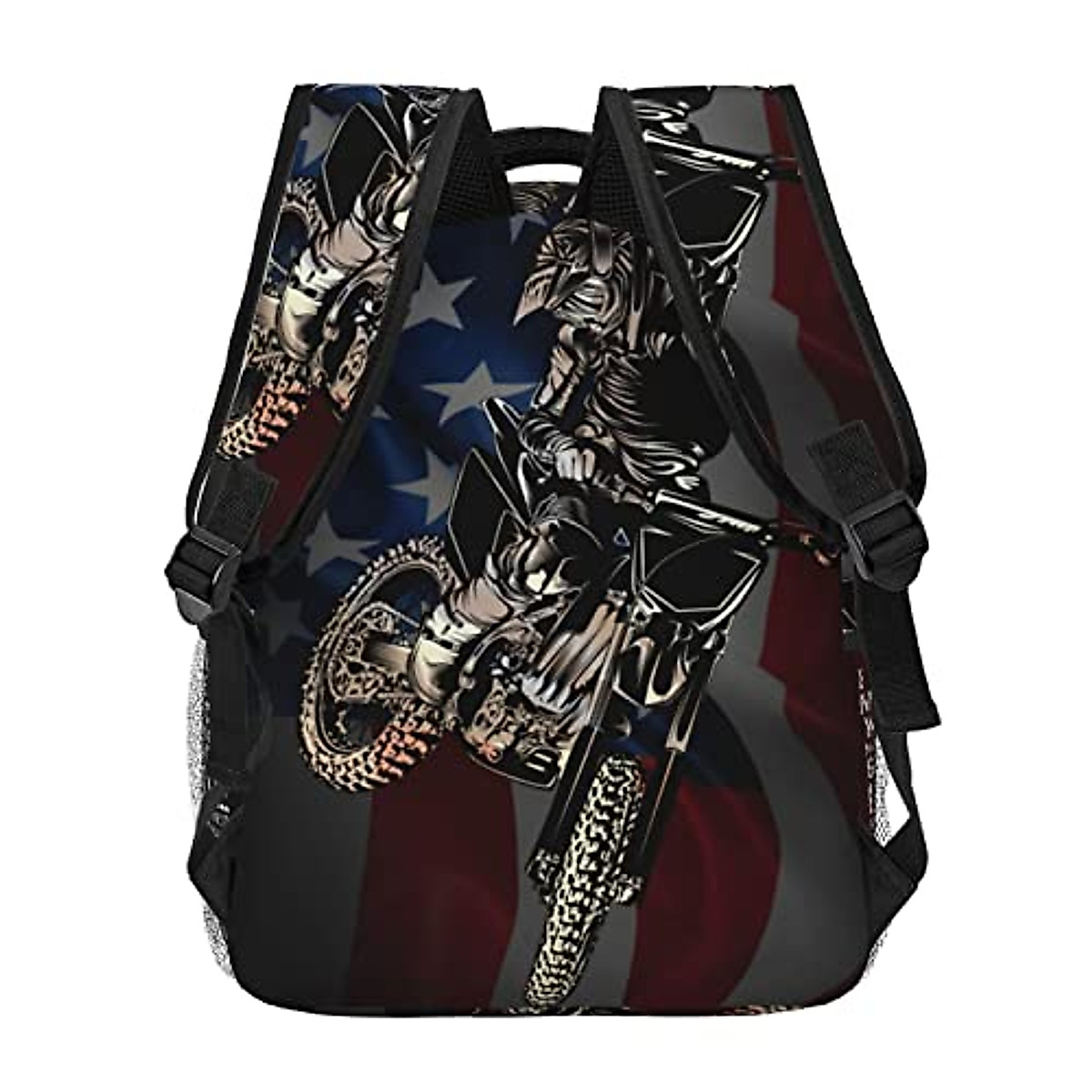 FuriTou Motocross Dirt Bike American Flag Backpack Motorcycle Biker Double Shoulder Bag Laptop Bagpack for Men Women Bookbag for Work Camping Travel