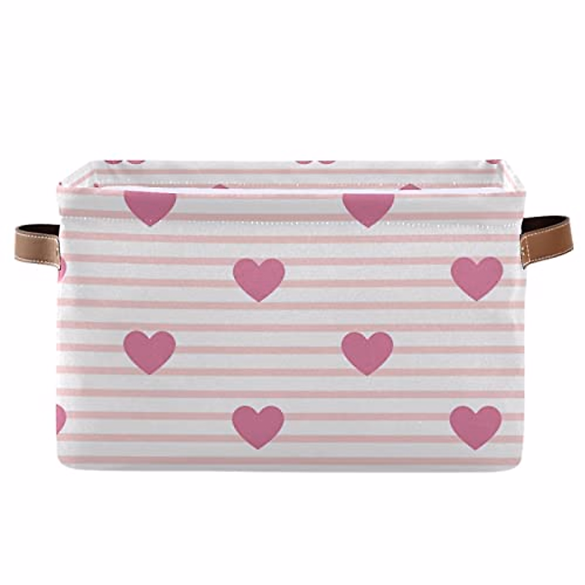 Kigai Romantic Pink Hearts Square Storage Basket, Portable Leather Storage Basket for Office, Furniture, 14.2 L x 10.2 W x 8.3 H In (1 Set).