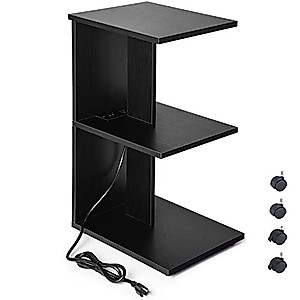 ZGREN End Table with Charging Station, Narrow Side Tables for Small Spaces with USB Ports and Outlets Rolling Bedside Nightstand Sofa Couch Side Slim Shelf Night Stand for Living Room, Bedroom, Black