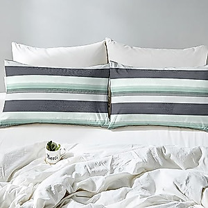 Green White Grey Stripes Bed Sheets Set Twin Size Geometry Geometric Sheet Set for Kids Patchwork Striped Sheets with Deep Pocket Fitted Sheet Women Men Teens Ultra Soft Modern Art Bedding Set