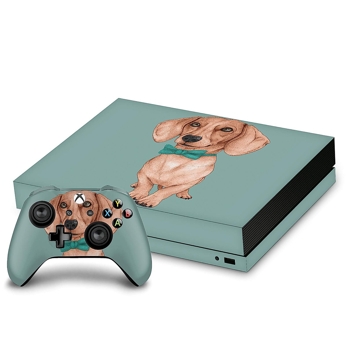 Head Case Designs Officially Licensed Barruf Dachshund, The Wiener Art Mix Vinyl Sticker Gaming Skin Decal Cover Compatible With Xbox One X Console and Controller Bundle
