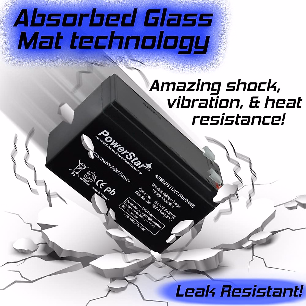PowerStar WKA12-7.5F Sealed Battery Replacement for 12V 7.5AH 8ah 9AH F2/F1