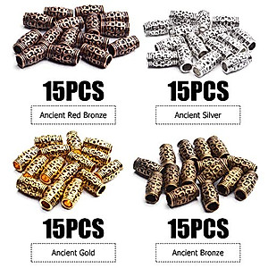 Tube Spacer Beads, 60pcs Tibetan Column Spacer Beads Antique Alloy Tube Loose Beads Jewelry Spacers for Bracelet Necklace Jewelry Making, 4 Colors, 12x6mm