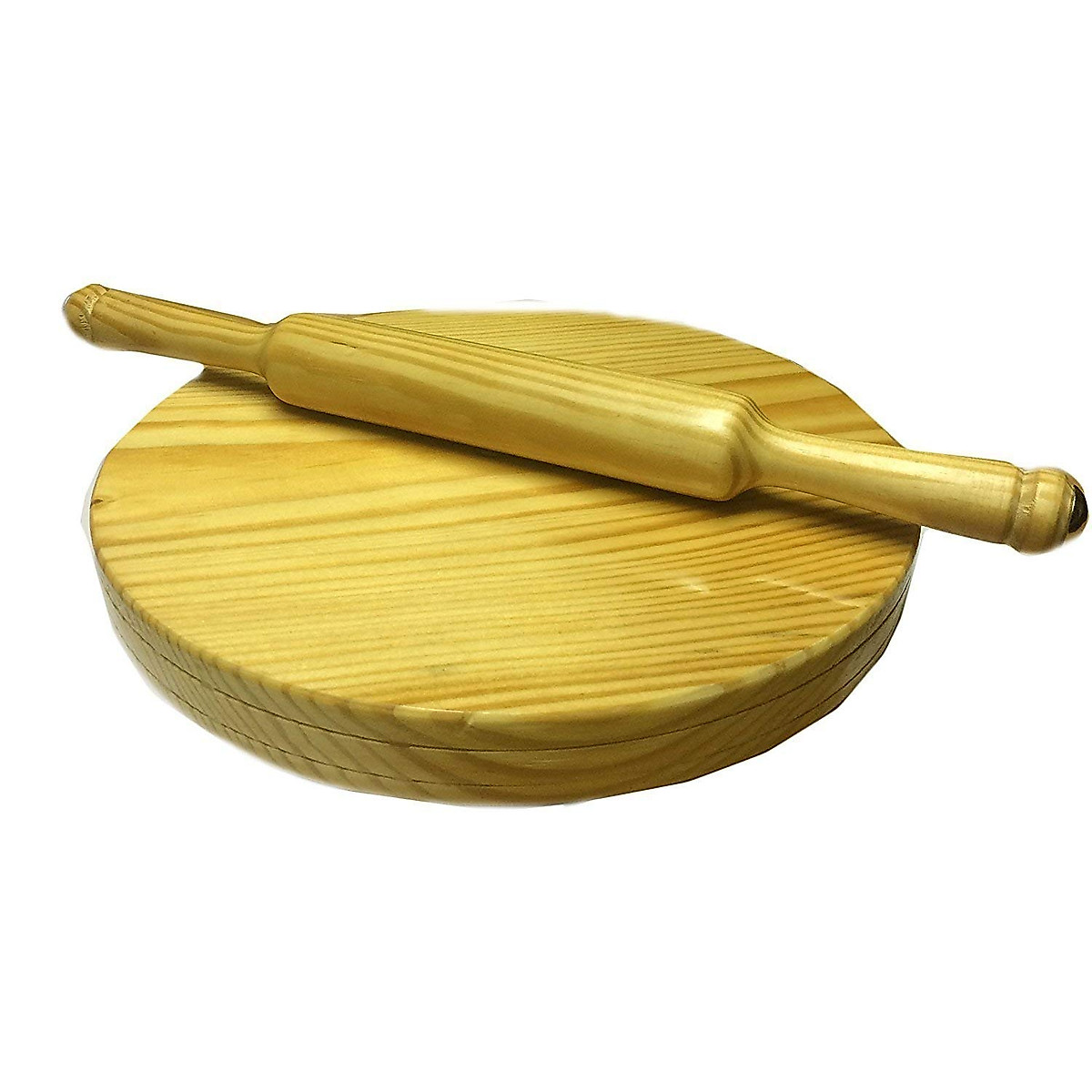 IndiaBigShop Handmade Wooden Chapati Maker Serving Board Round Roti Maker with Rolling Pin Kitchen Useful Tool 9 Inch