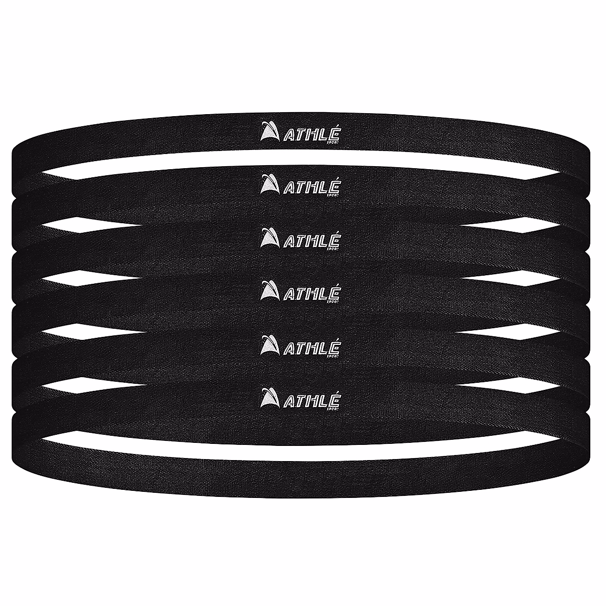 Athlé Skinny Headbands for Women and Men - 6 Pack - Elastic Headbands for Women and Men - Non Slip Silicone Grip - Lightweight and Comfortable Thin Headbands - Black