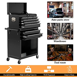 DUSACOM 8-Drawer High Capacity Rolling Tool Chest, Removable Cabinet Storage Tool Box with Wheels and Drawers, Detachable Toolbox with Lock for Workshop Mechanics Garage (Black)
