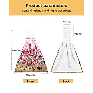 1 Pcs Hanging Towel Pink Tulip Farm Hello Spring Hand Towels Dish Towel for Kitchen Bathroom Absorbent Tie Towels Tea Bar Towels with Loop