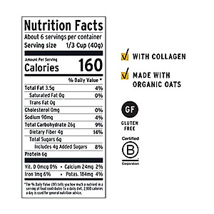 Purely Elizabeth, Blueberry Walnut, Superfood Oatmeal Pouch 8oz (8oz Bag), Collagen, Gluten-Free, Organic Oats