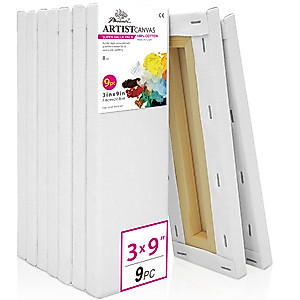 PHOENIX Skinny Stretched Canvas for Painting 3x9 Inch/9 Value Pack, 8 Oz Triple Primed, 5/8 Inch Profile, 100% Cotton White Blank Canvas, Rectangular Framed Canvas for Oil Acrylic & Pouring Art