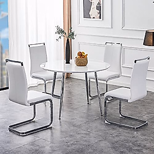 44.8" Round Dining Table for 4-6, Imitation Marble Grain Wood Round Kitchen Table with Plating Adjustable Heigh Legs, Suitable for Living Room, Kitchen & Dining Room, Waiting Room, White