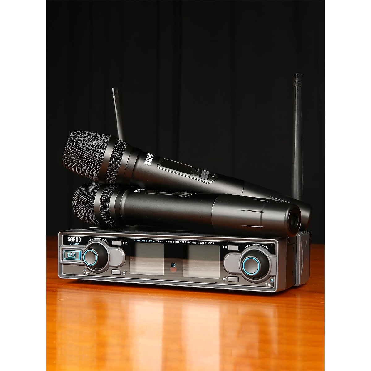 SGPRO Dual Handheld Wireless Microphone System 262Feet 90 Preset UHF Frequencies, Bodypack, Head-Worn & Lavalier Mics for Live Performance, Karaoke, DJ, Church, Classroom & PA Systems (D-332HH)