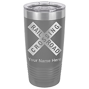 LaserGram 20oz Vacuum Insulated Tumbler Mug, Railroad Crossing Sign 1, Personalized Engraving Included (Gray)