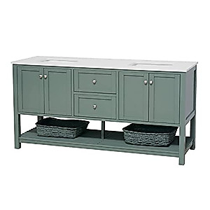 Kitchen Bath Collection Lakeshore 72-inch Double Bathroom Vanity (Engineered White/Sage Green): Includes Sage Green Cabinet with Engineered White Countertop and White Ceramic Sinks