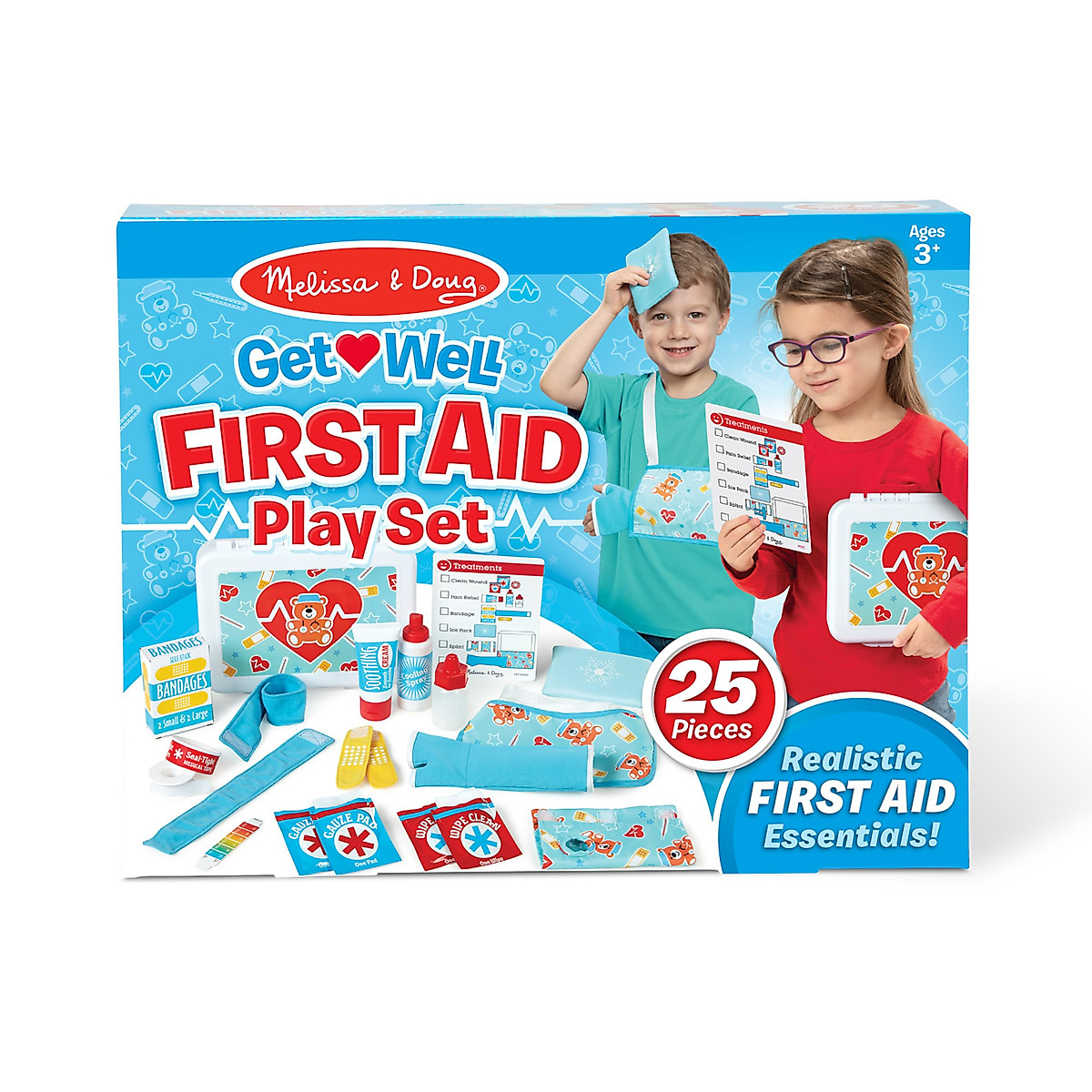 Melissa & Doug Get Well First Aid Kit Play Set – 25 Toy Pieces - Pretend Play Reusable Bandages