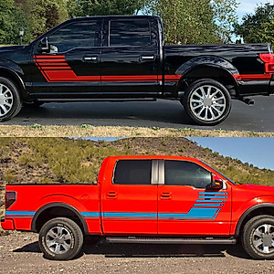 MVMTVT 2PCS Car Side Decals Sticker for Ford F150 Sport Auto Body Side Stripe Decal Skirt Car Door Side Hockey Stripe Graphical Decal Vinyl Stripe Decal Decoration (Matte Black)