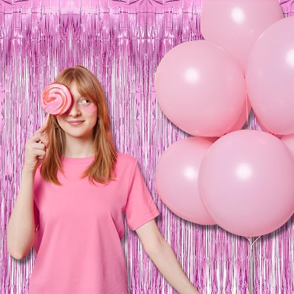 Foil Fringe Curtain Christmas Party Decorations - Pink Metallic Tinsel Photo Booth Backdrop Party Steamers Curtains for Birthdays Valentines Engagement Bachelorette Celebration