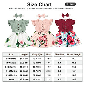 PATPAT Baby Girl Dress Ribbed Floral Print Ruffle Short Sleeve Baby Dress with Headband Pink 6-9 Months