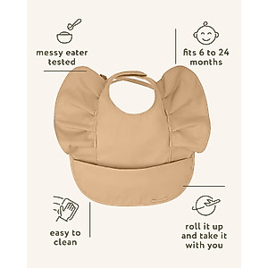 WILLOW + SIM Waterproof Baby Bib for Baby Girl - Better Than Silicone, Wipe Clean and Washable - Toddler Bibs with Food Catcher, Ideal Feeding Bib for Babies and Infants - No Sleeve - Sheepskin