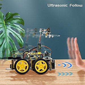 KEYESTUDIO 4WD Bluetooth Smart Car Robot Arm Building Starter Kit for Arduino ，for Uno R3 Programmable Robotics Coding Kit DIY Set for Student Adults 15+