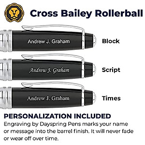 Dayspring Pens Engraved Cross Pen | Personalized Cross Bailey Black Lacquer Rollerball Gift Pen in Premium Pen CaseAT0455-7 - Custom Name Engraved
