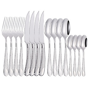 Zerophilo 16 Piece Silverware Set,Stainless Steel Flatware Set Spoon and Fork Set for 4,Kitchen Utensil Cutlery Set Mirror Finish Dishwasher Safe Gift Package (gold)
