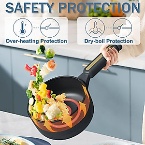 TOPWIT Hot Pot Electric with Steamer, 2L Multifunctional Electric Pot, Non-Stick Fring Pan, Portable Pot for Steak, Fried Rice, Ramen, Soup with Dual Power Control (Silicone Spatula Included), Grey