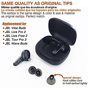 TENNMAK 12X Eartips Replacement for JBL Vibe Buds/JBL Live Pro 2 / JBL Live Free 2 / JBL Tour Pro 2 / JBL Wave Buds Earbuds Earpad Ear Tips * 6 Pairs