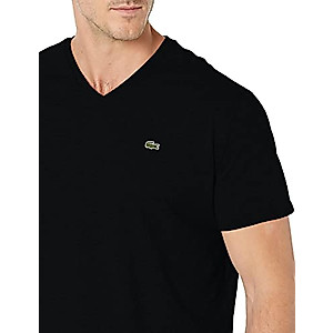 Lacoste Men's Short Sleeve V-Neck Pima Cotton Jersey T-Shirt, Black, Medium