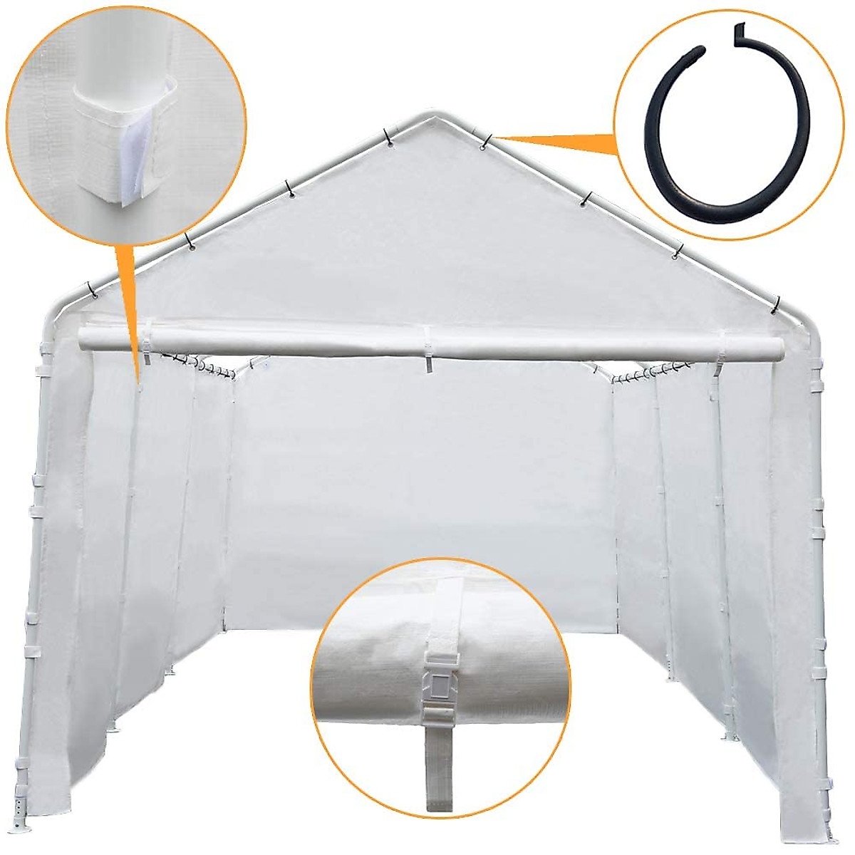 Abba Patio Replacement SideWall Cover for 10 x 20 ft Carport Shelter Garage UV Water Resistant SideWall Tarp with Rings (Frame & Top Cover Not Included), for 6 Legs Carport, White