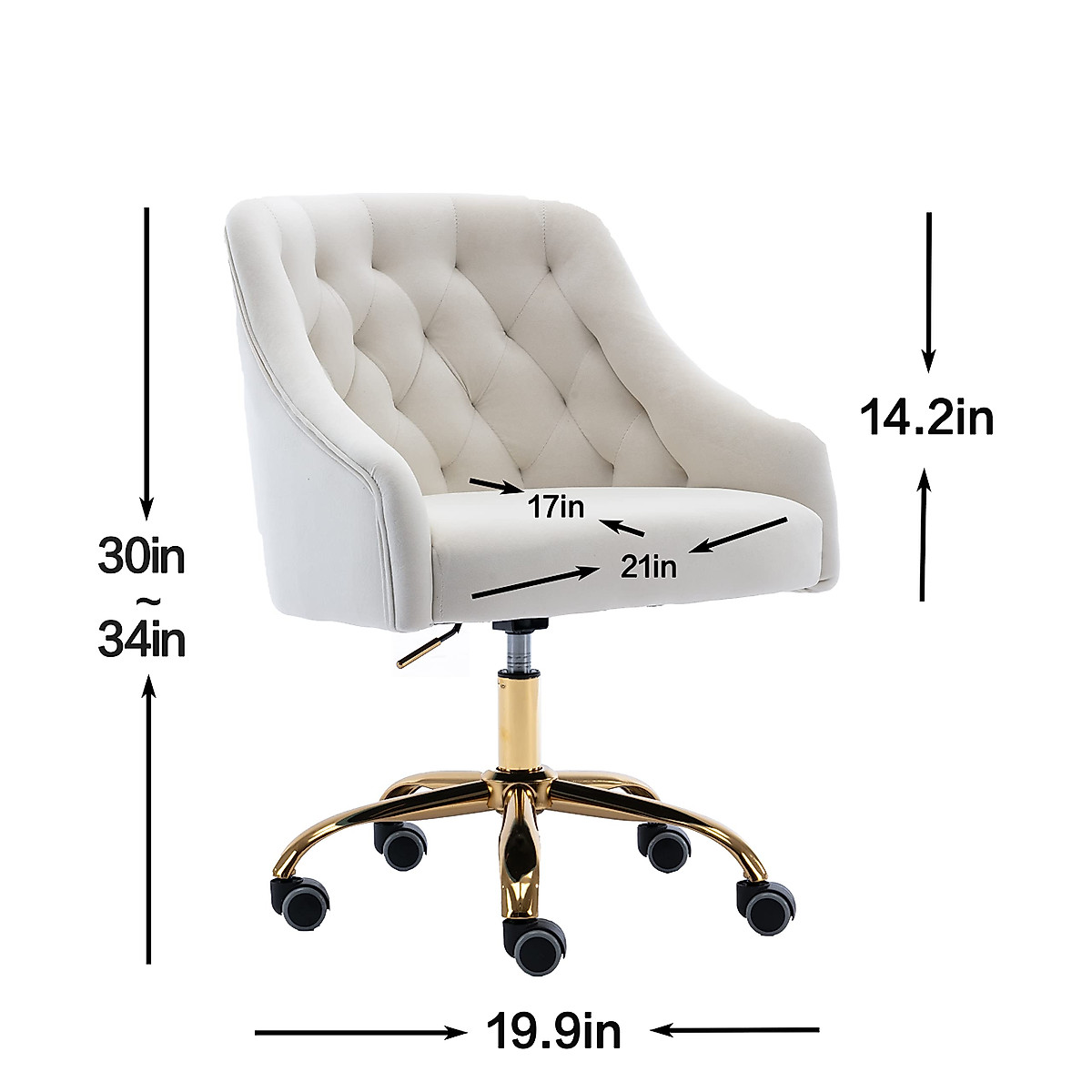 hegmentine Modern Home Office Chair Desk Chair Task with Wheels Swivel Vanity Chair Makeup Chair Height Adjustable Chairs Velvet Living Room, Bedroom(White)