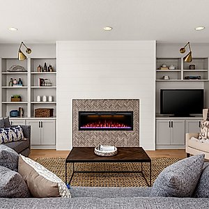 Dreamflame 50" WiFi-Enabled Electric Fireplace, Smart Control via Alexa or App, Recessed & Wall Mounted Fireplace Heater with Thermostat, Slim Frame, Multi-Color Combinations, Black