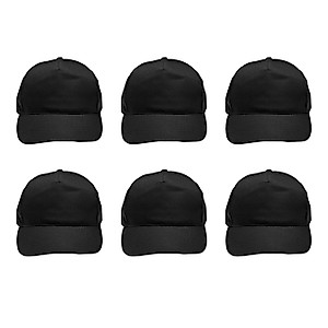 DISCOUNT PROMOS Polyester Baseball Caps Set of 6, Bulk Pack - Great for Businesses, Concert Apparel and Outdoor Events - Black