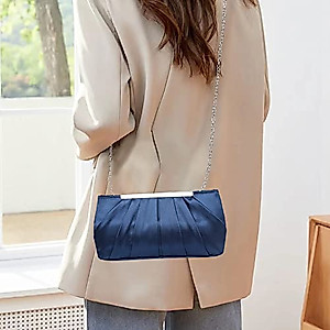 Clutch Purses for Women Wedding Formal Satin Pleated Purse Evening Cocktail Bag and Clutches Handbag (Blue)