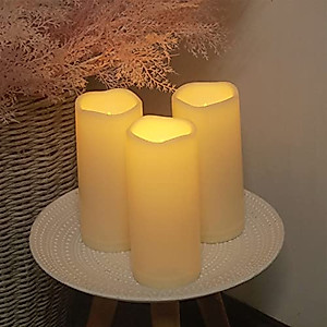 EZiKitchen 3 Pack Outdoor Battery Operated Candles with Timer Waterproof Led Flickering Candles Flameless Pillar Lights for Party/Lantern/Patio/Wedding/Garden,Cream White,3x7 Inch