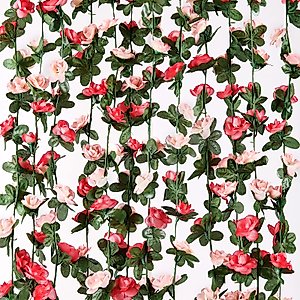 MARTINE MALL Flower Garland Rose Vines, 2 Strands 16.5Ft Rose Floral Vines Decoration for Bedroom, Room Table, Birthday, Wedding, Party, Garden, Wall Decor