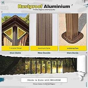 MELLCOM 12'x12' Hardtop Gazebo, Galvanized Steel Metal Double Roof Aluminum Gazebo with Curtain and Netting, Permanent Pavilion Gazebo for Patio, Lawn and Garden